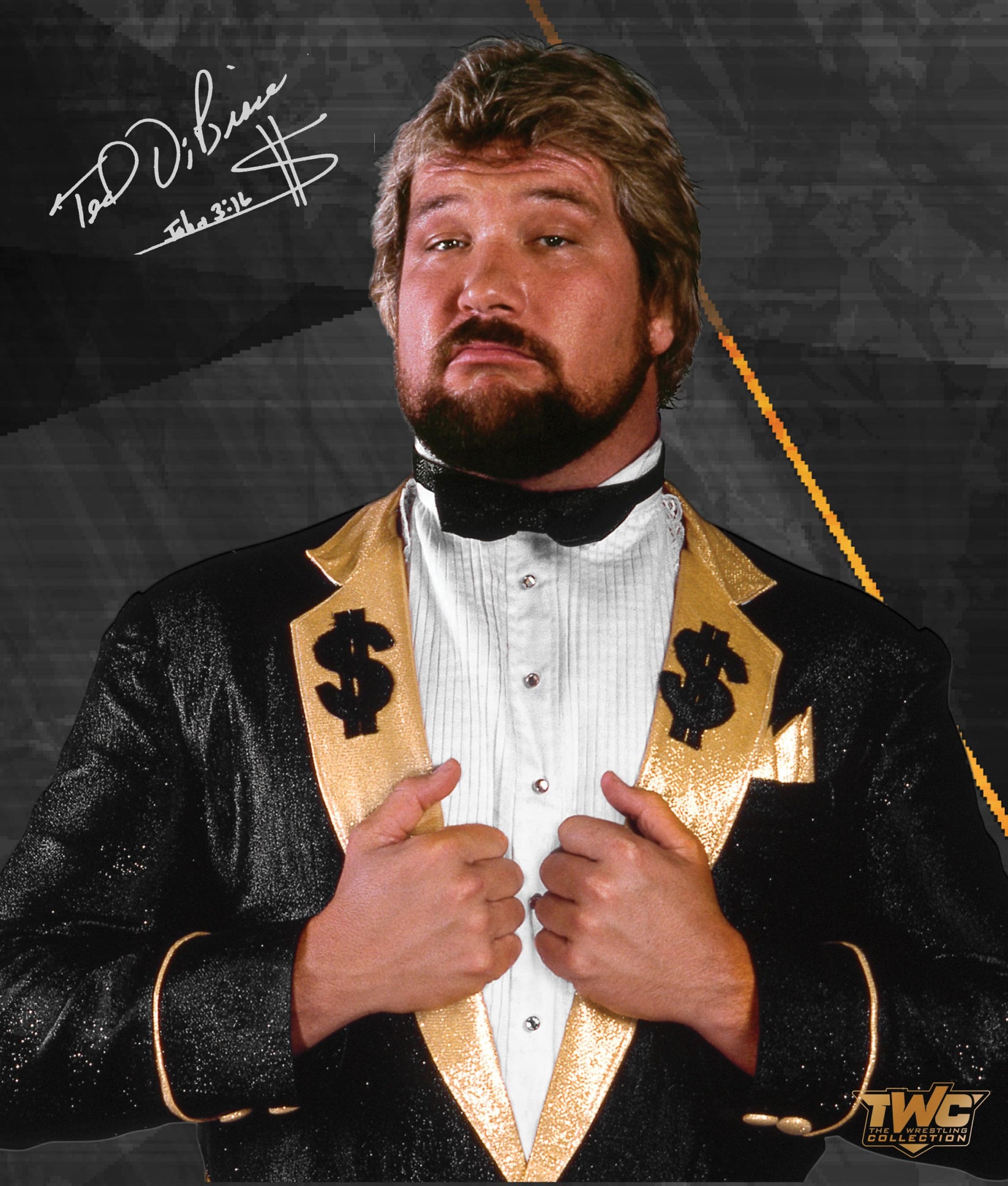 Ted DiBiase - Black and Gold Autographed 8x10 – The Wrestling Collection